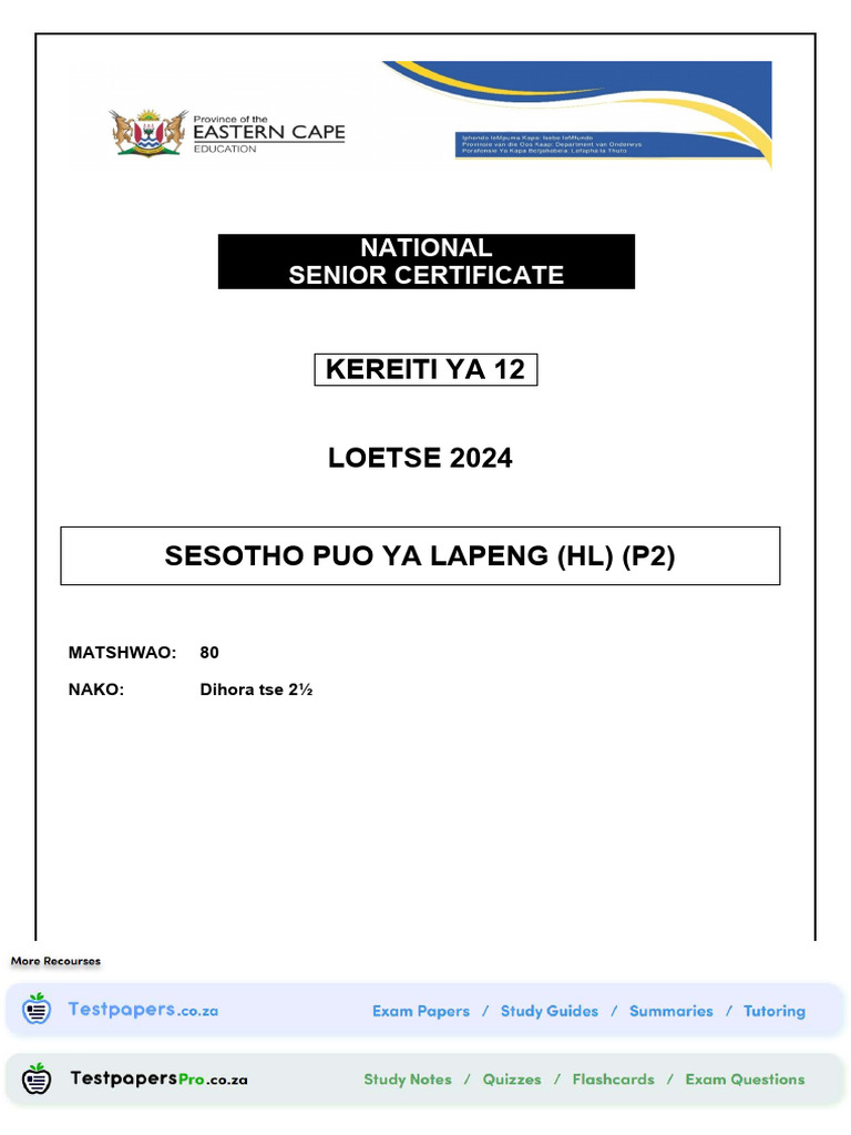 Sesotho Hl p2 Gr12 Qp Sept 2024_watermark | PDF | Languages Of Africa