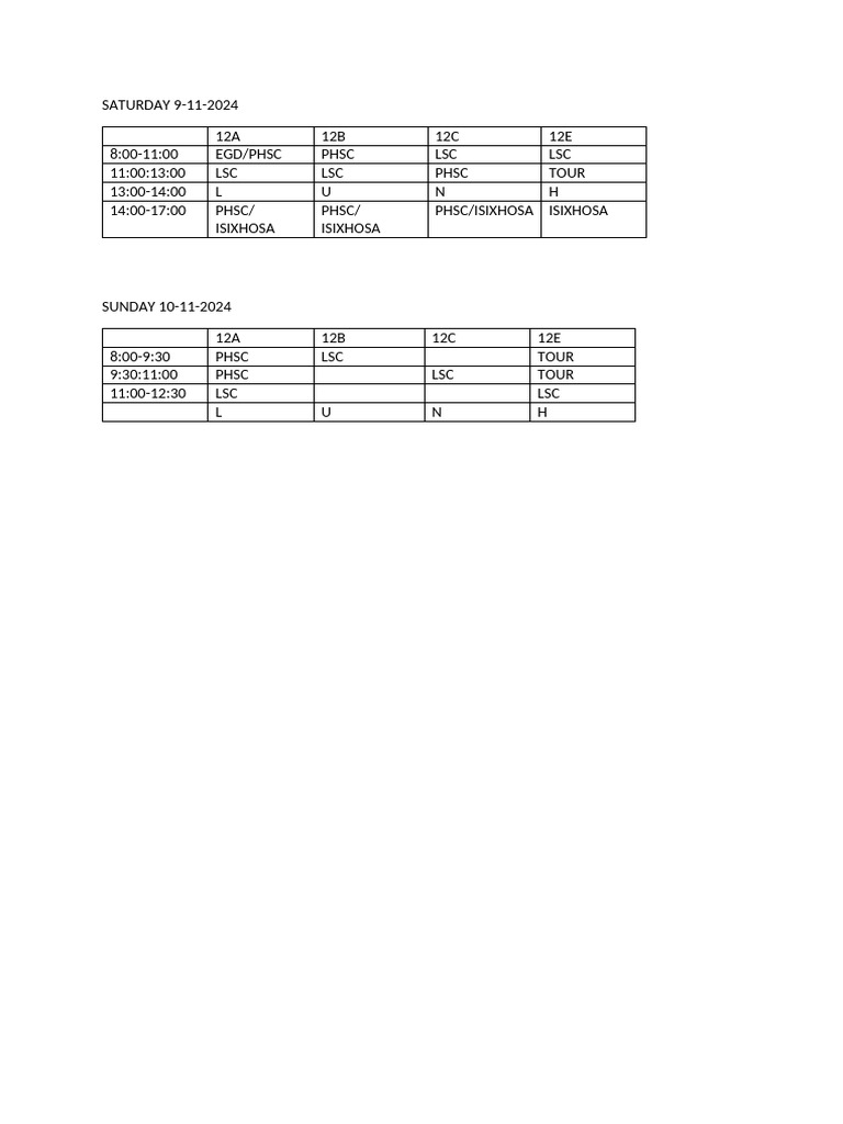 Saturday Timetable | PDF