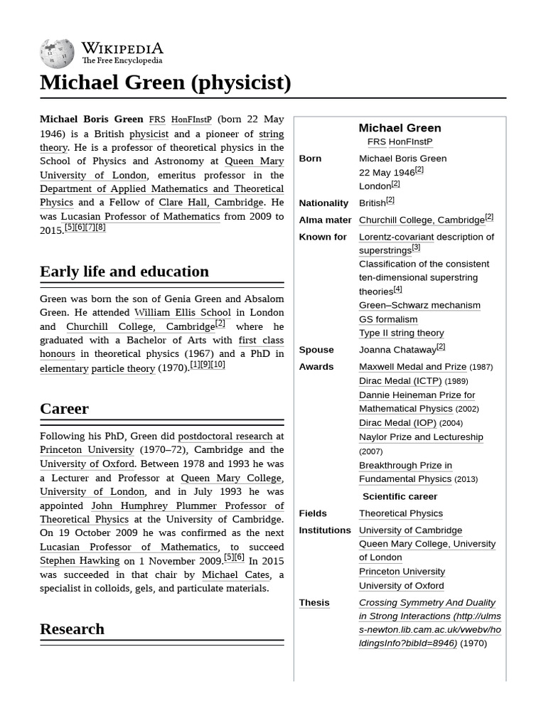 Michael_Green_(physicist) | PDF | Particle Physics | Mathematical Physics