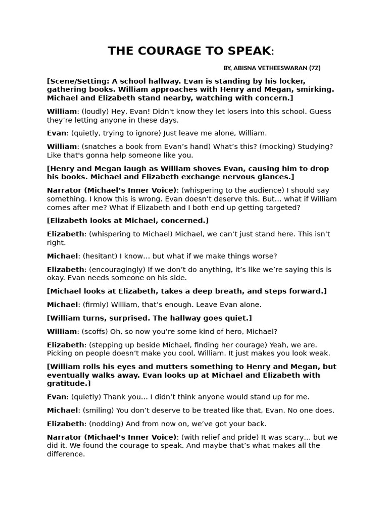 The Courage To Speak Script For Drama | PDF