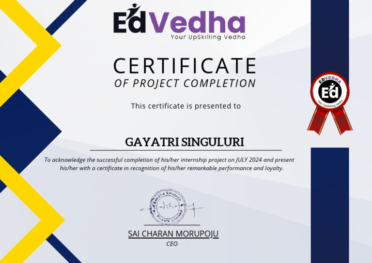Gayatri Singuluri Project Certificate | PDF