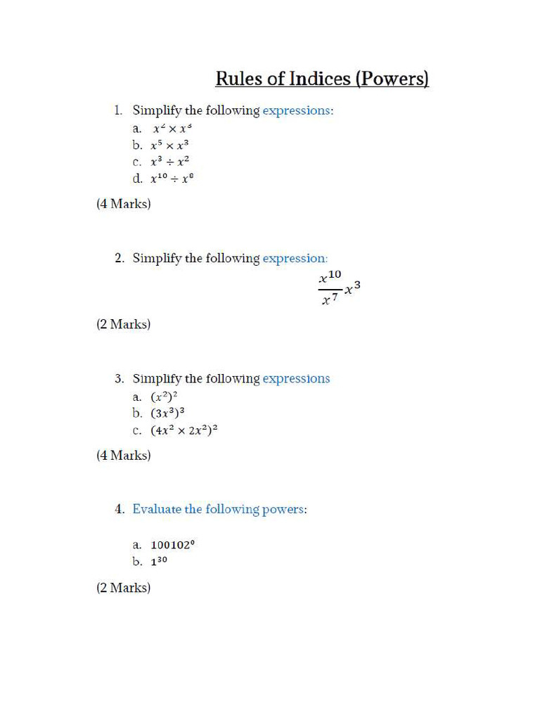Indices worksheet-12b | PDF