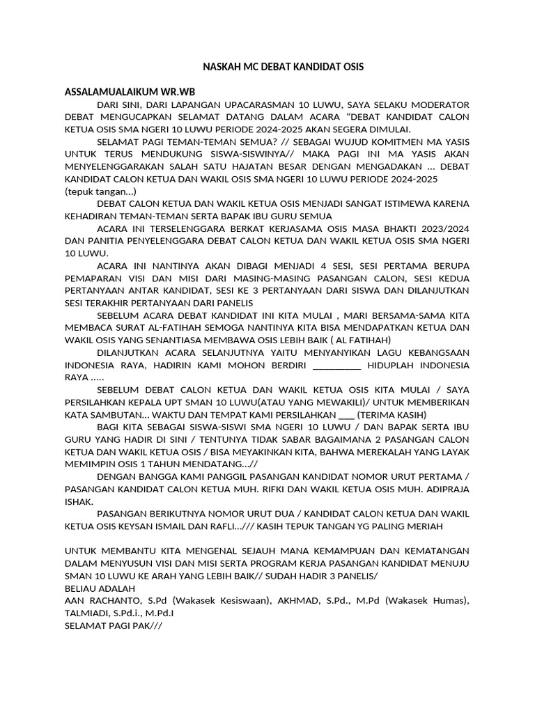 Susunan Acara Debat Osis Sman 10 Luwu | PDF
