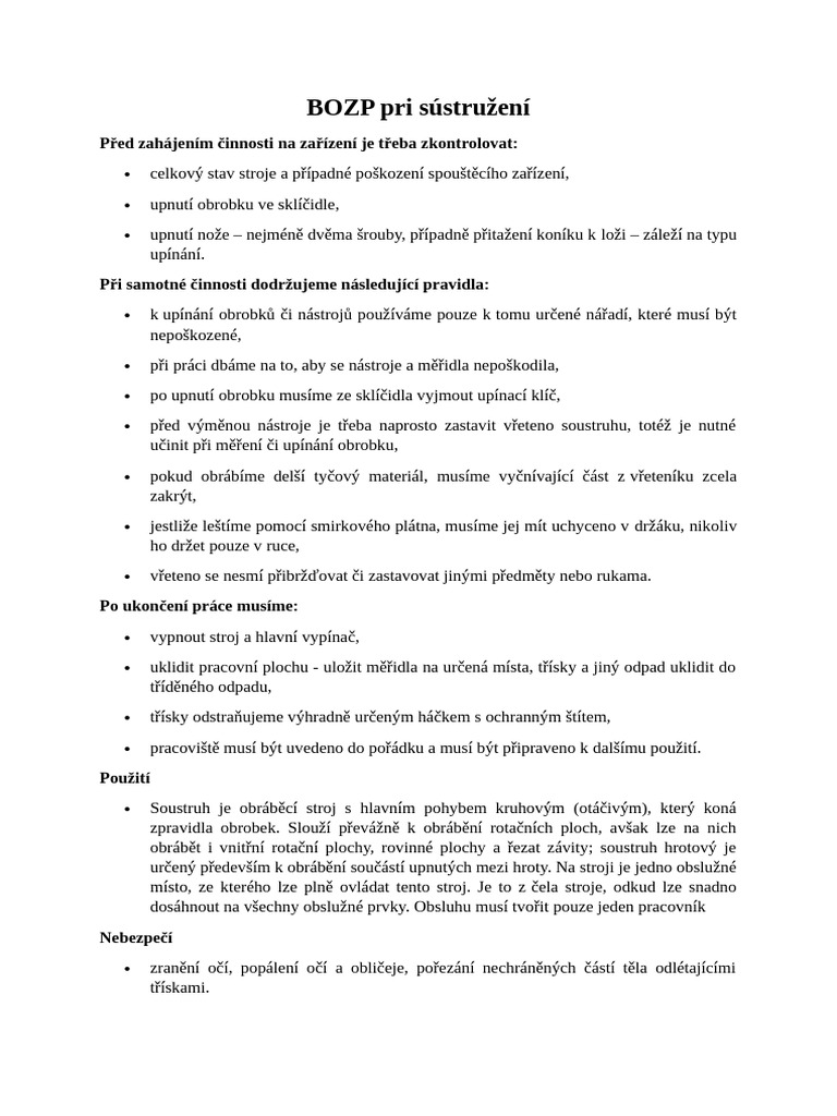 BOZP Pri Sústružení | PDF