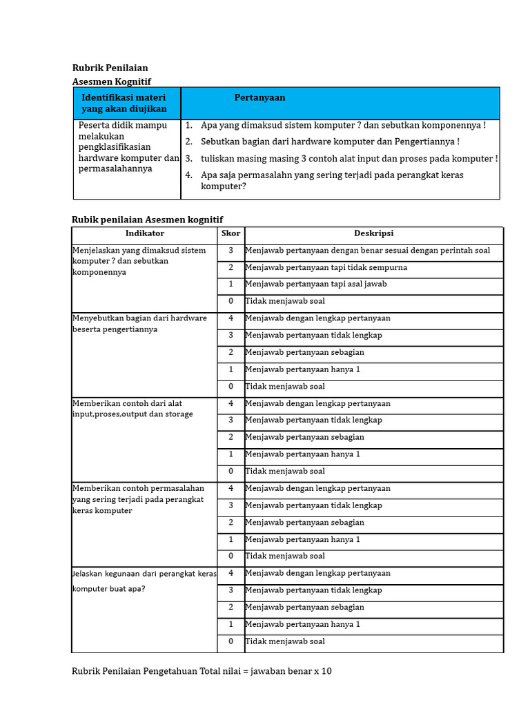 Instrumen Penilaian Sistem Komputer | PDF