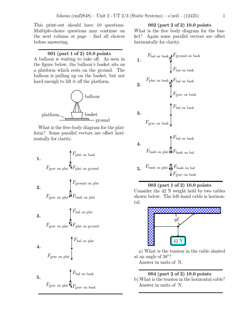 Unit 2 - UT 2 - 3 (Static Systems) - Problems | PDF | Force | Motion (Physics)
