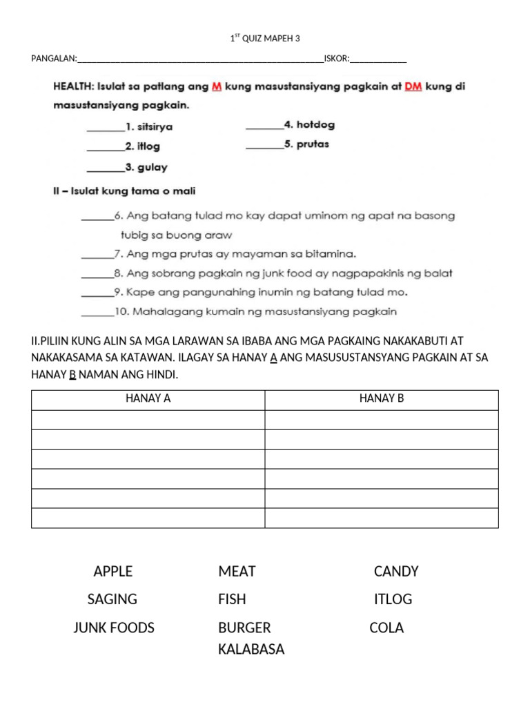 1ST Quiz Mapeh 3 | PDF