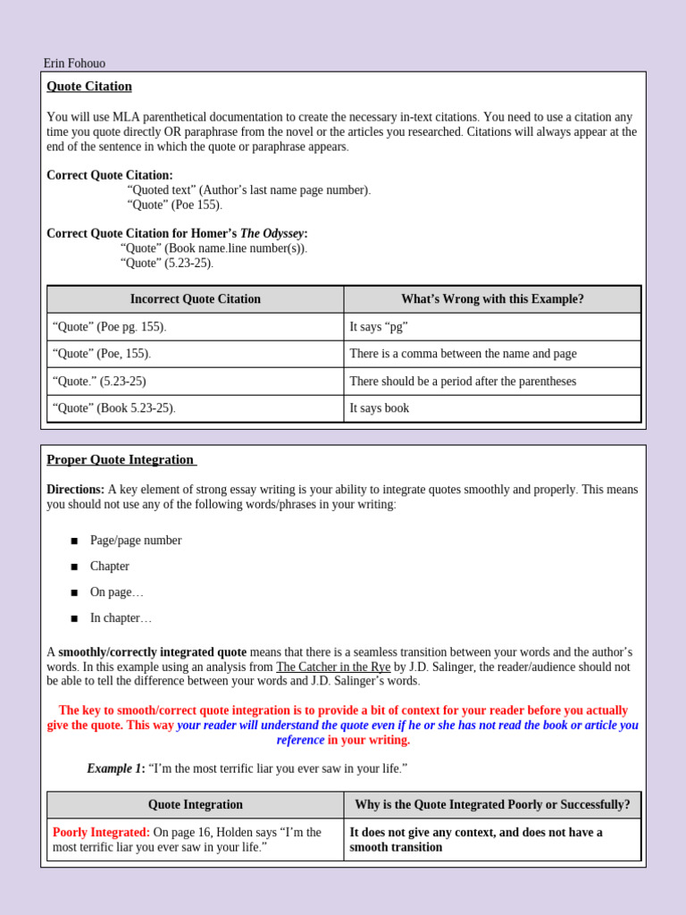 MLA Quote Integration Guide | PDF | Citation | Troy