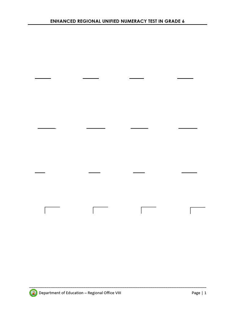 Grade 6 Enhanced Numeracy Test | PDF