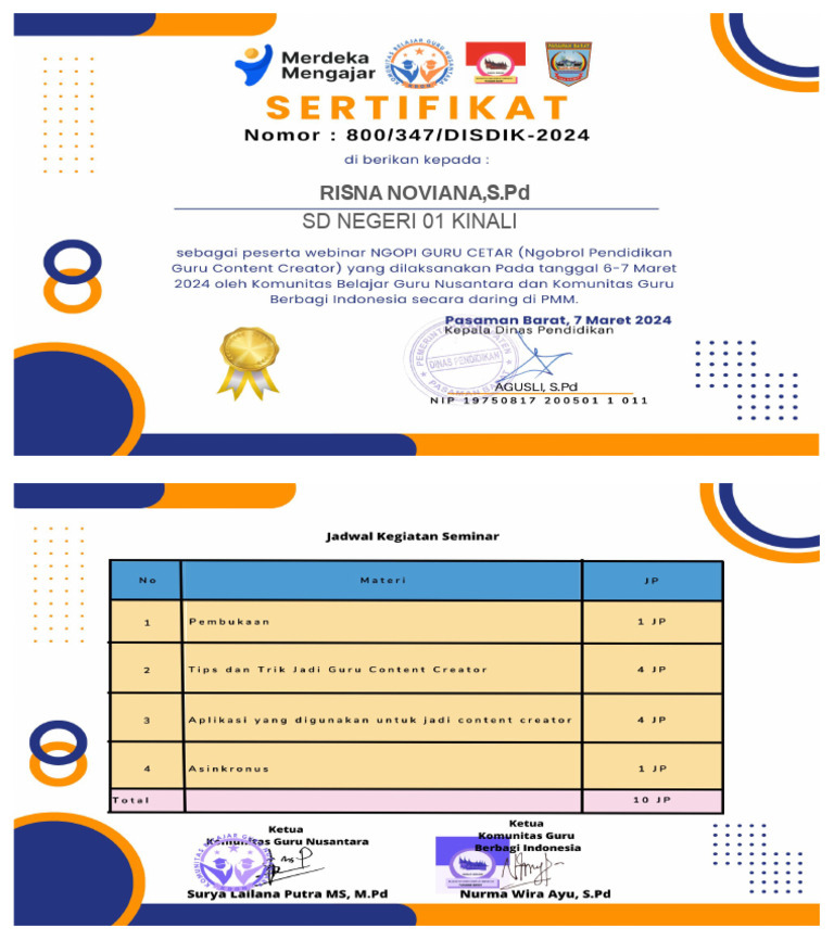 Sertifikat Risna M, MPD, GR | PDF