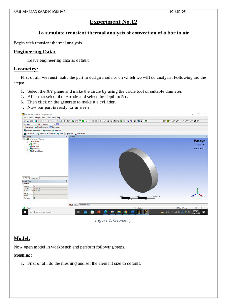 Experiment No. 12: To Simulate Transient Thermal Analysis of Convection ...