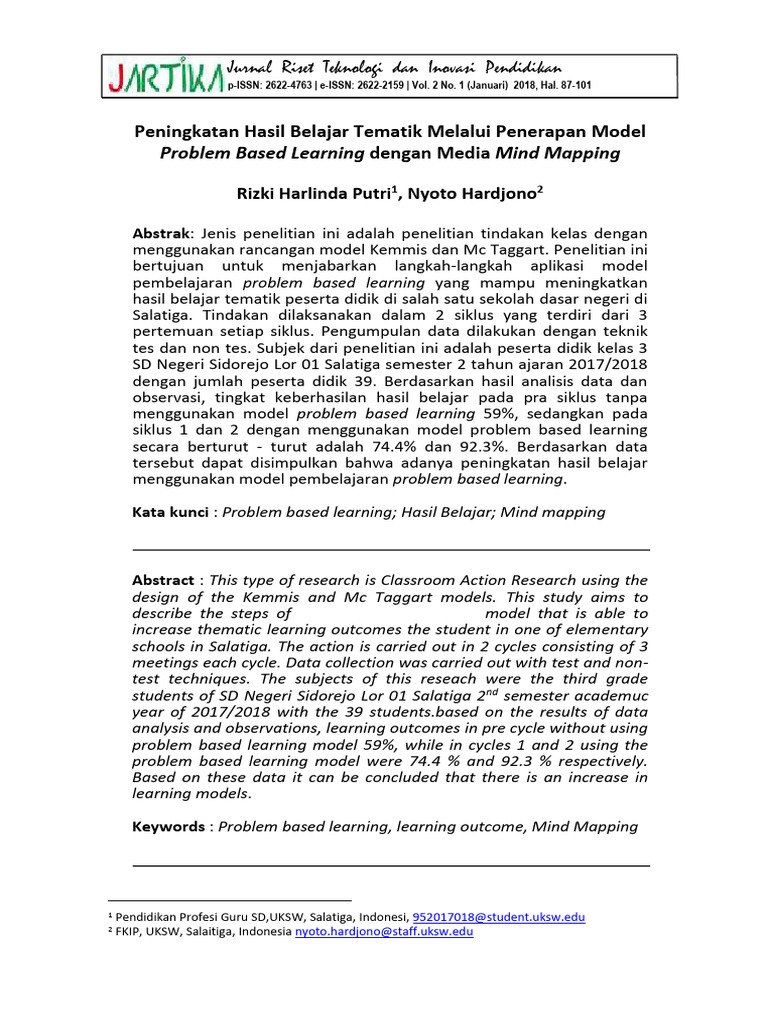 Peningkatan Hasil Belajar Tematik Melalui Penerapan Model | PDF