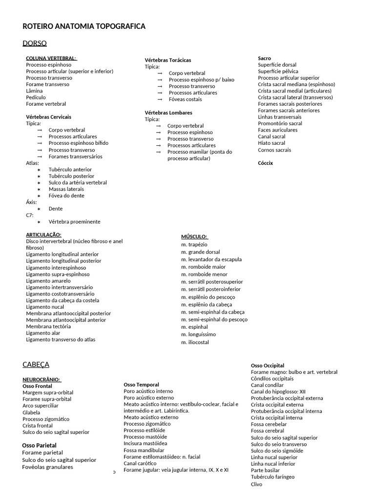 Roteiro Anatomia Topografica | PDF | Pé | Anatomia humana