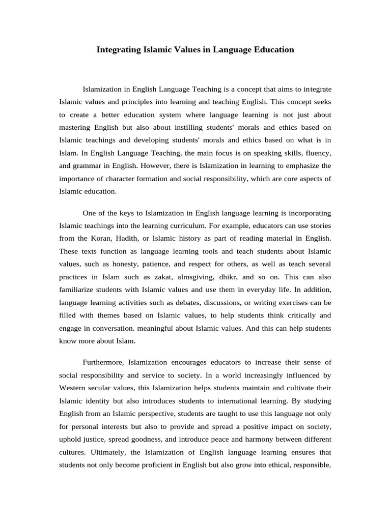 Integrating Islamic Values in Language Education | PDF | Language ...