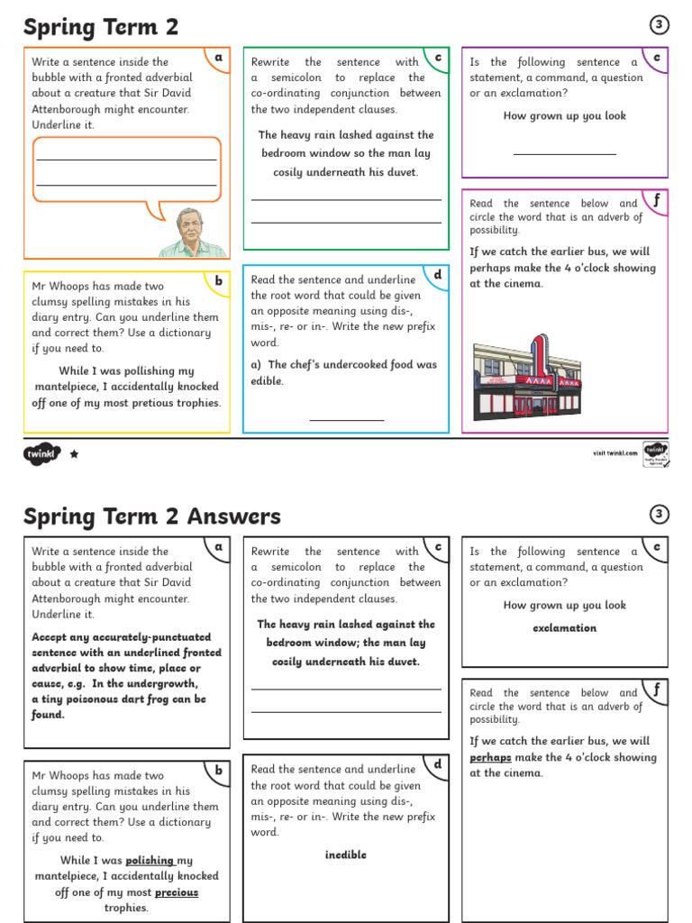Week 3 SPaG Gp4 | PDF | Sentence (Linguistics) | Adverb