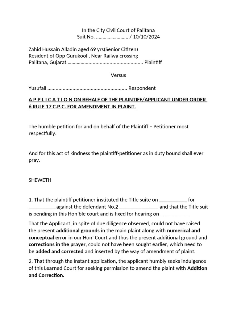 Application To Amend Vora Plaint | PDF | Lease | Leasehold Estate