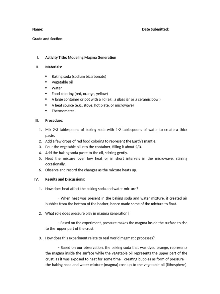 Experiment Earth Science Magma Generation | PDF | Magma | Geology