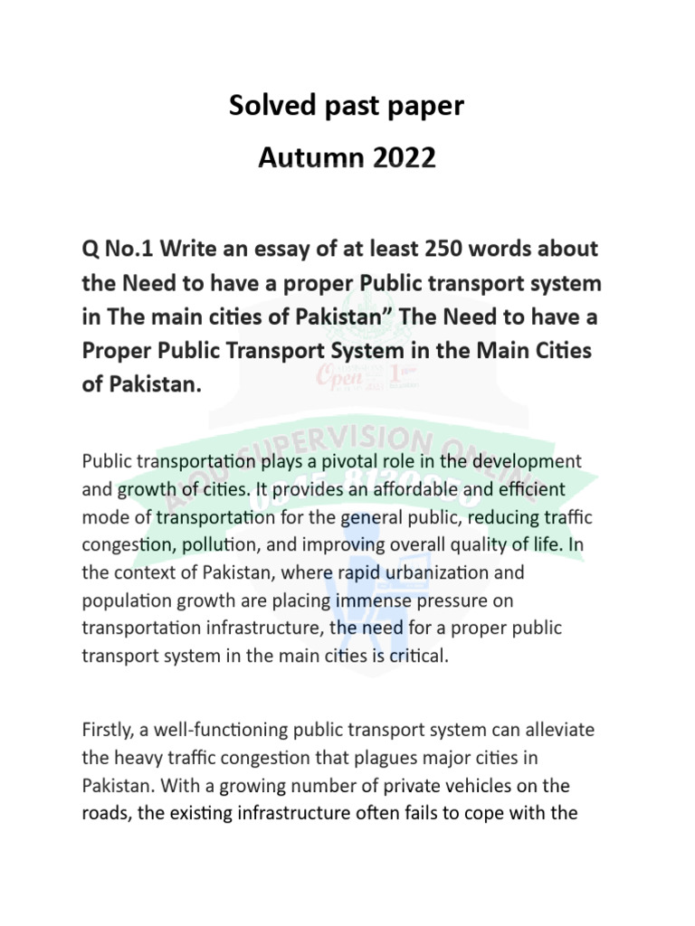 9408__Solved_Past_paper | PDF | Transport | Public Transport