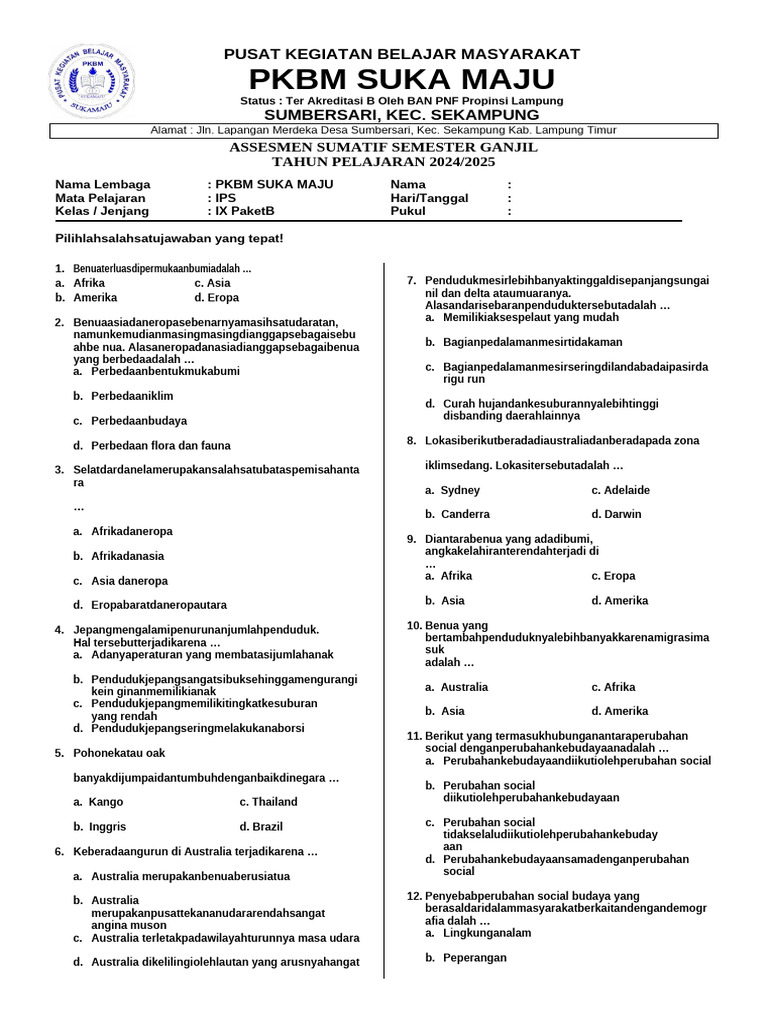 Soal IPS Semester Ganjil Kelas IX | PDF