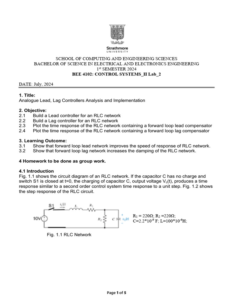 SU.Control_Systems.II.LAB2_2024 | PDF | Electrical Network | Capacitor