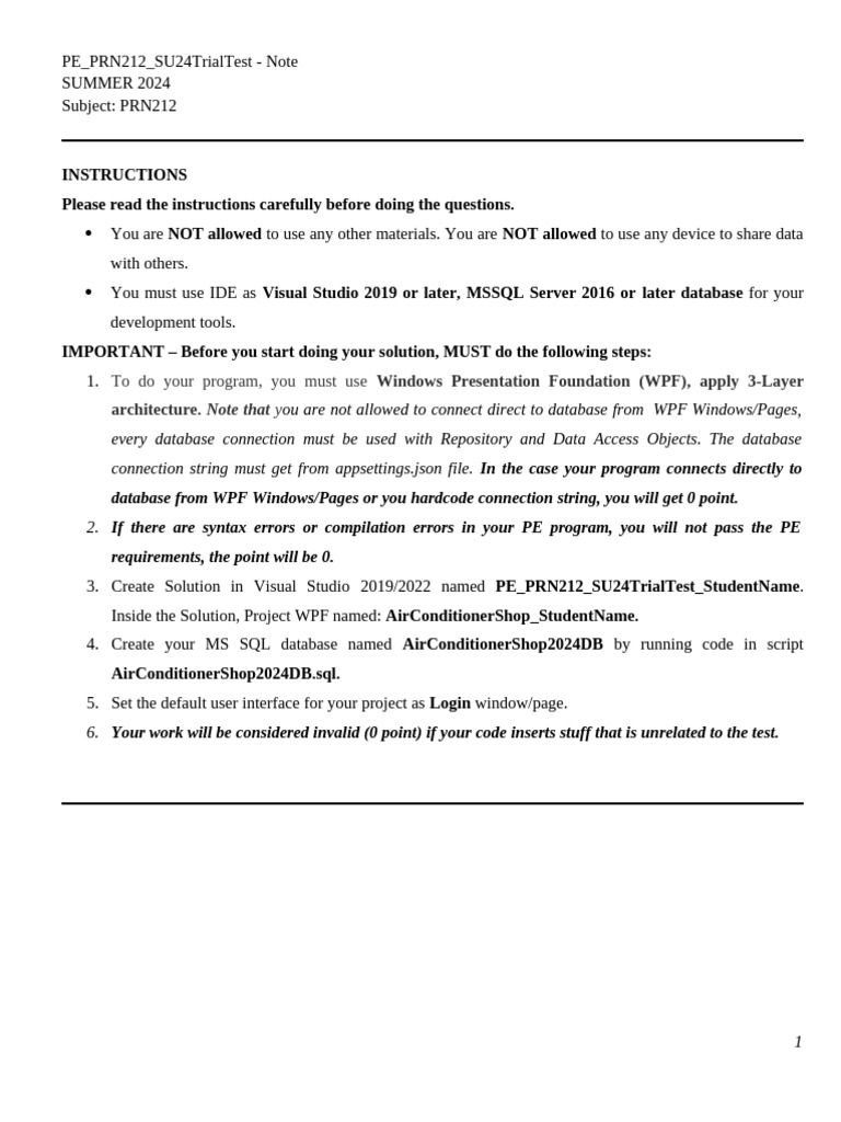WPF Database Setup Guide PRN212 | PDF | Microsoft Sql Server | Computing