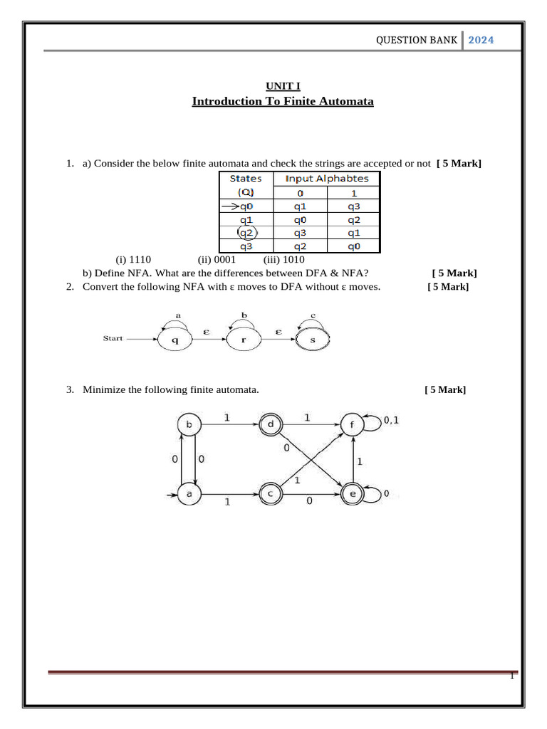 ques bank-Formal Languages and Automata Theory _final | PDF | Linguistics | Models Of Computation