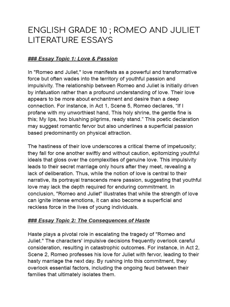 Grade 10 Romeo and Juliet | PDF | Romeo And Juliet | Love