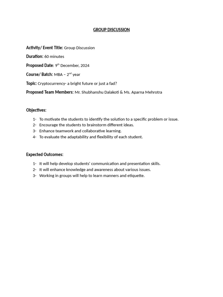 GD Template For MBA 2nd Year | PDF