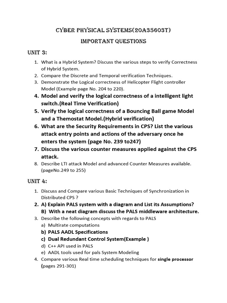 CPS Important Questions Mid 2 | PDF | Formal Verification | System