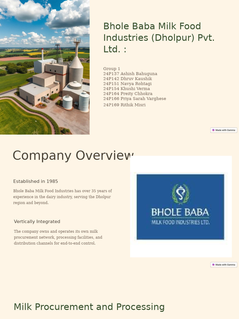 Bhole Baba Milk Food Industries Nourishing Communities in Dholpur | PDF ...