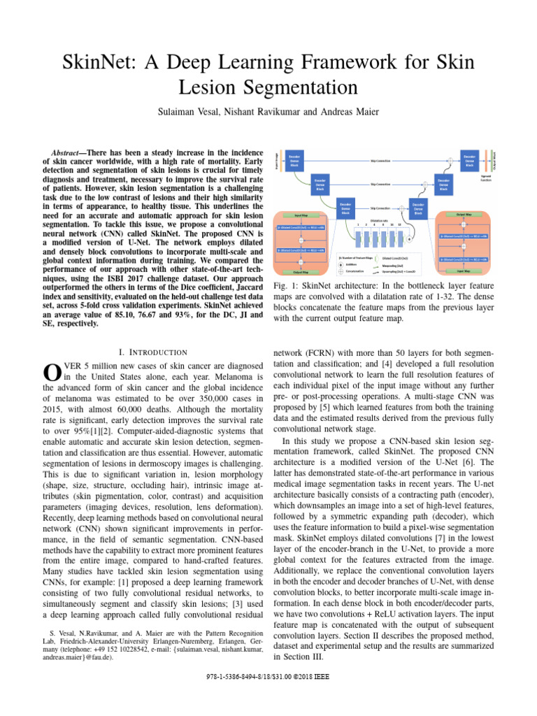 SkinNet a Deep Learning Framework for Skin Lesion Segmentation | PDF ... SkinNet a Deep Learning Framework for Skin Lesion Segmentation | PDF ...