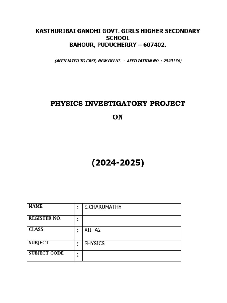Physics - Project - First - 3 - Pages CHARUMATHY | PDF