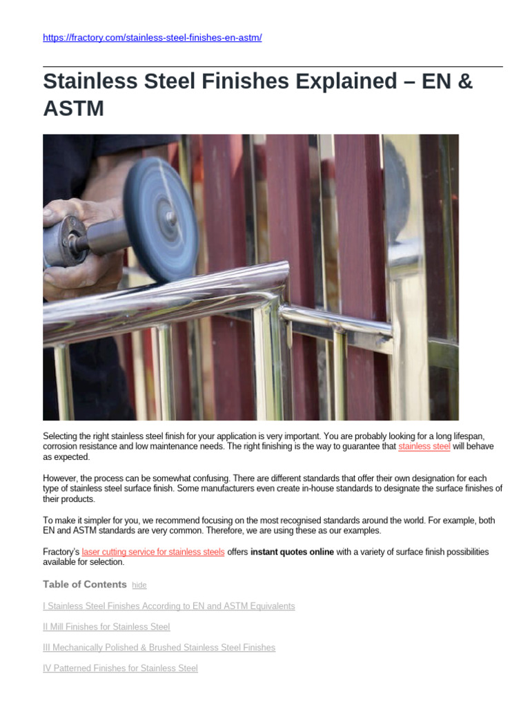 Stainless Steel Finishes Explained - en & ASTM | PDF | Stainless Steel ...