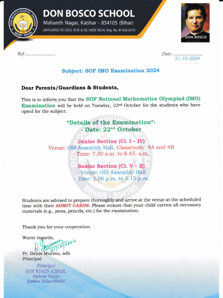 Subject - SOF IMO Examination 2024 - 20241021 - 0001 | PDF | Schools