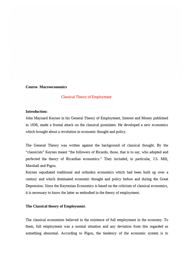 Classical Theory of Employment LECTURE NOTES | PDF | Full Employment ...