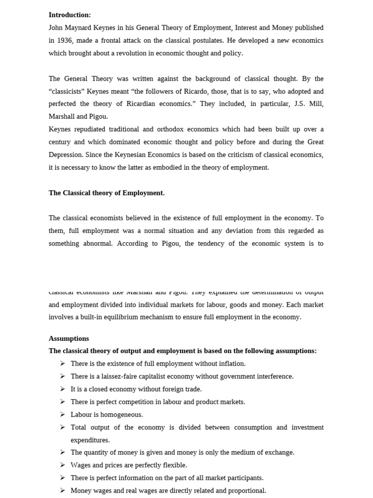 Classical Theory of Employment II-output | PDF | Labour Economics ...