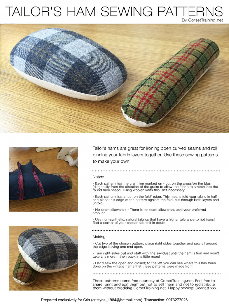 Tailors Ham Sewing Patterns | PDF