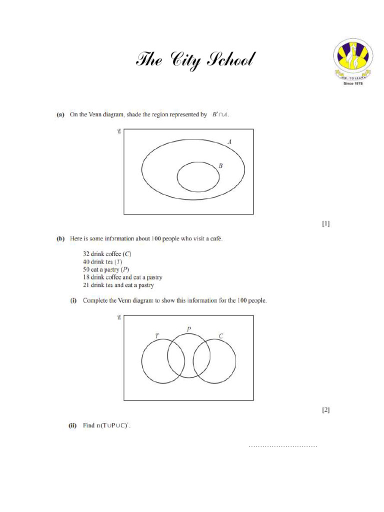 Class 9 Math Worksheet: Sets & Venn Diagrams | PDF