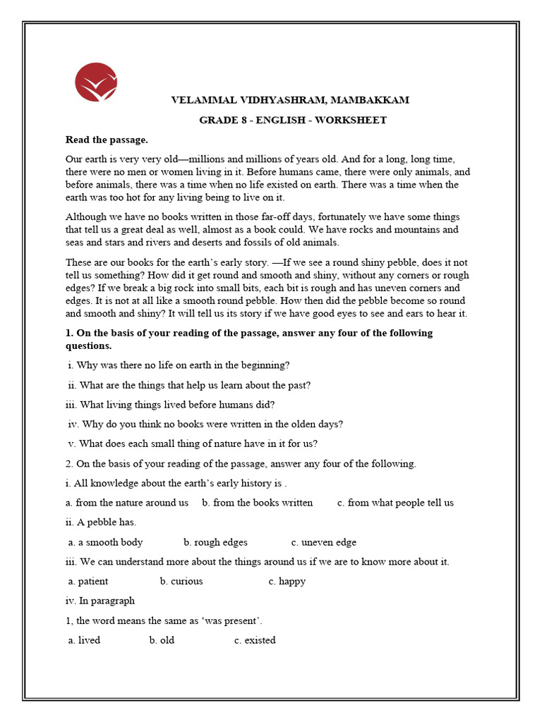 Grade 8 English Worksheet | PDF