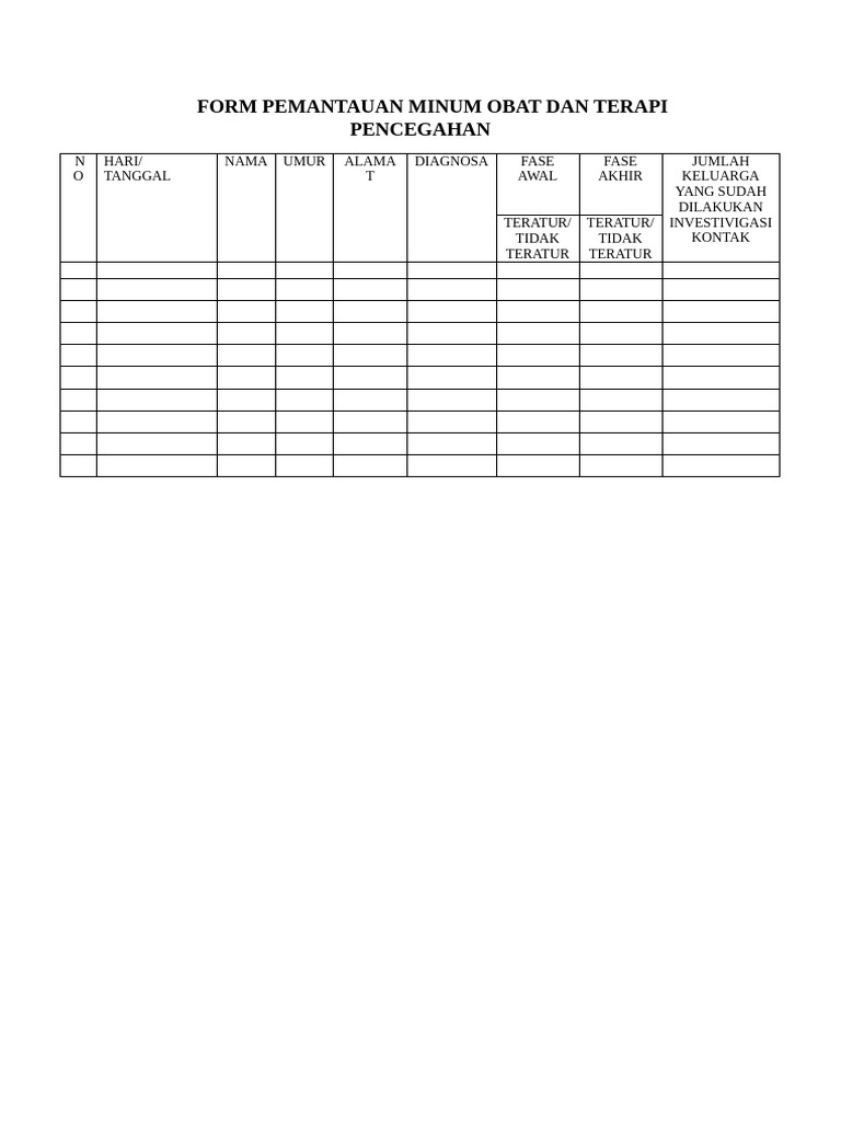 Form Pemantauan Minum Obat Dan Terapi Pencegahan | PDF