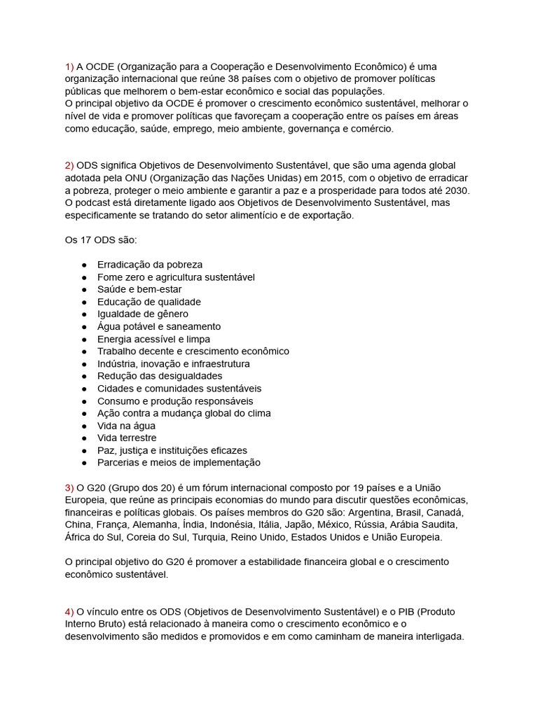 OCDE, ODS e Mercado Financeiro e Exportador | PDF | Economia ...