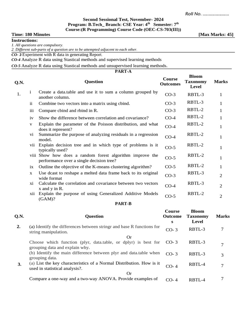 R Programming Sessional-2 (2024) | PDF | Cluster Analysis | Applied Mathematics