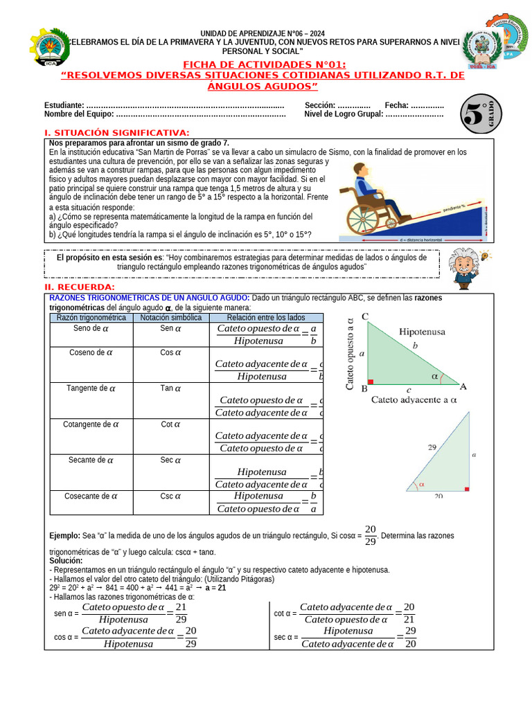 Solucion 1-5to-Ua6-2024 | PDF | Funciones trigonométricas | Trigonometría