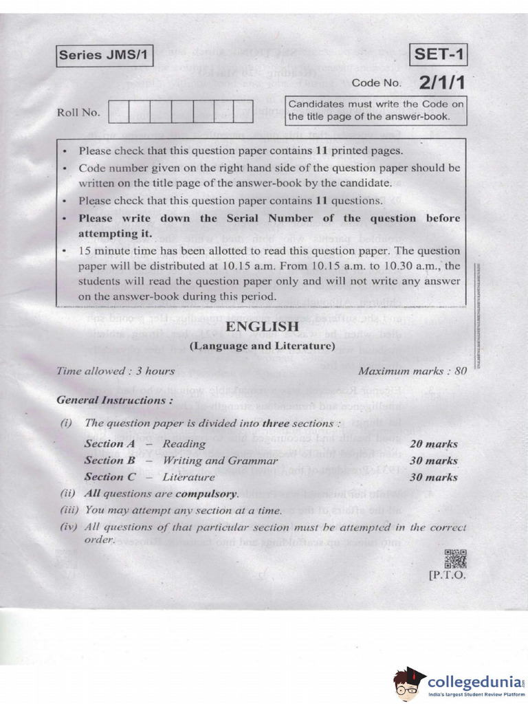 CBSE Class 10 English Language Literature Question Paper 2019 Set 1 1 | PDF