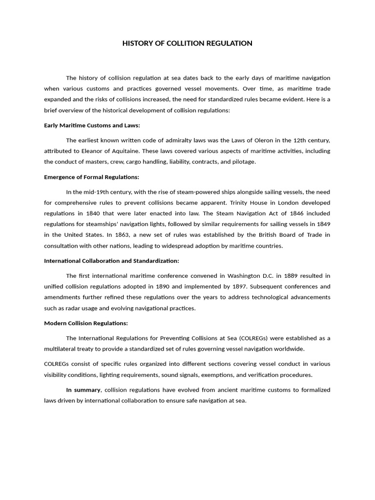 History of Collition Regulation | PDF | Traffic