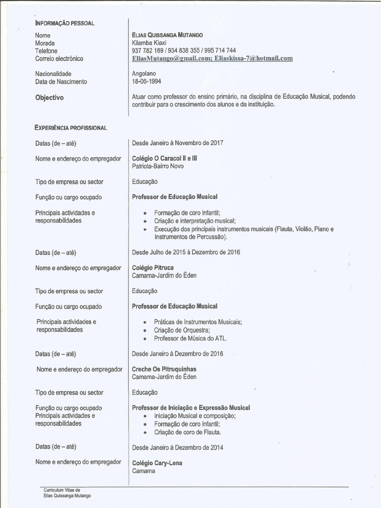 CV Elias Q. Mutango | PDF