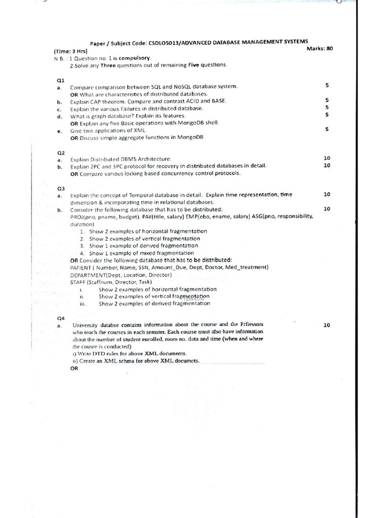 ADBMS paper set | PDF