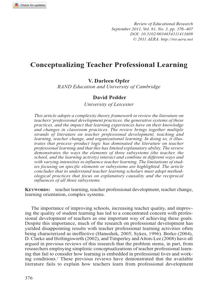 Conceptualizing Teacher Professional Learning | PDF | System | Learning Conceptualizing Teacher Professional Learning | PDF | System | Learning
