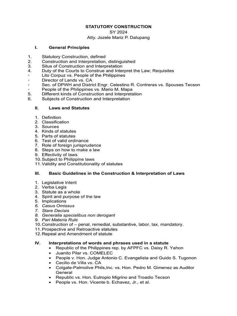 Statutory Construction Syllabus | PDF | Statutory Interpretation ...