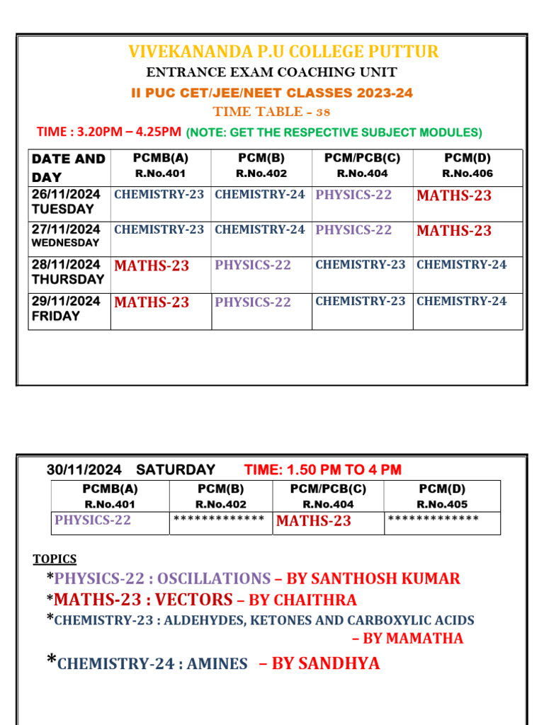 Time Table 38 II Pu 2024-25 | PDF